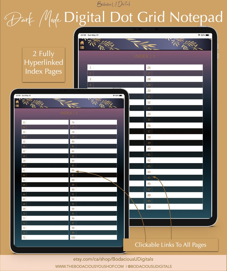 Digital Dot Grid Notepad 100 Hyperlinked Pages Dark Mode - Etsy