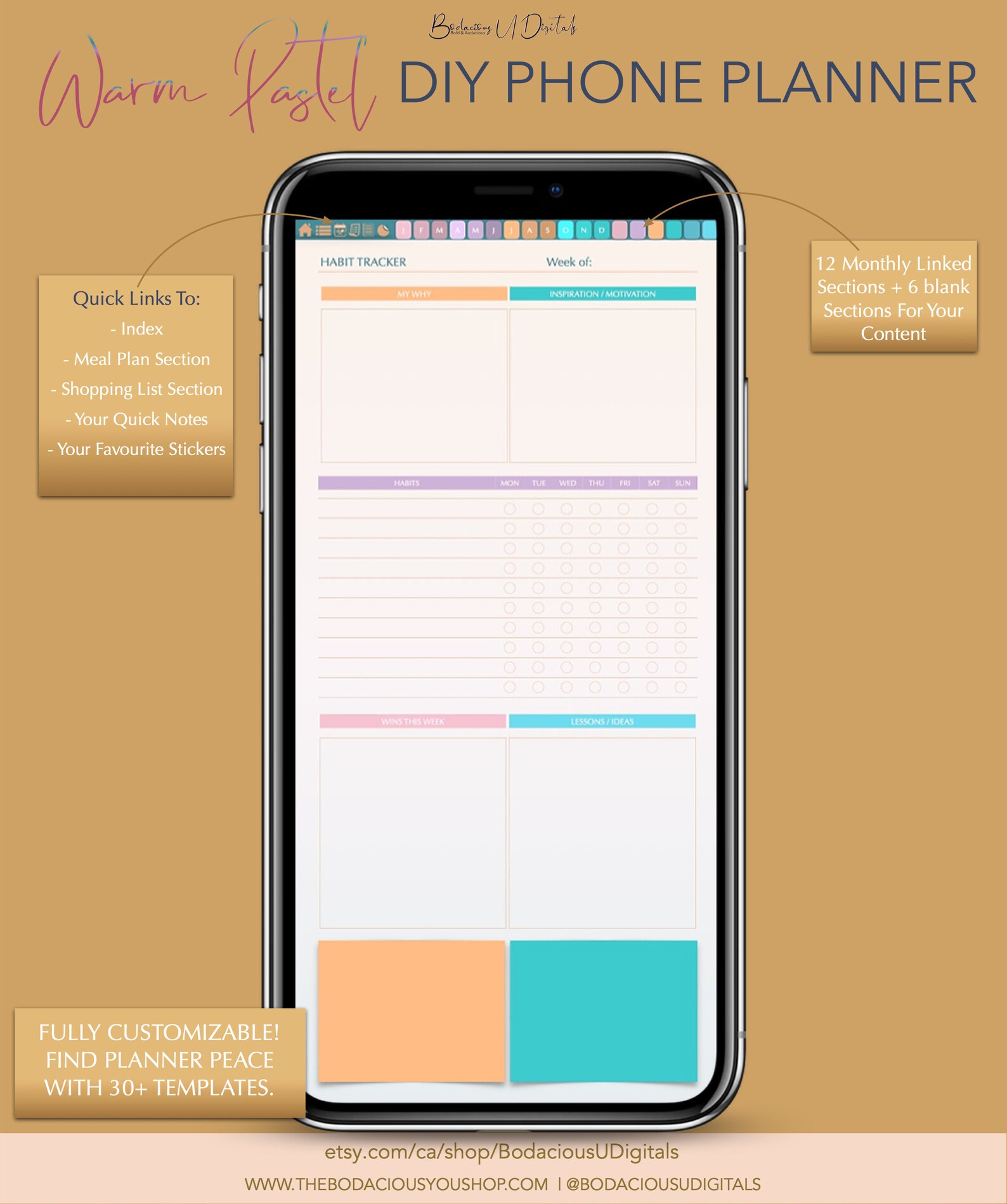 Warm Pastel DIY Phone Planner With Stickers for Iphone - Etsy Canada