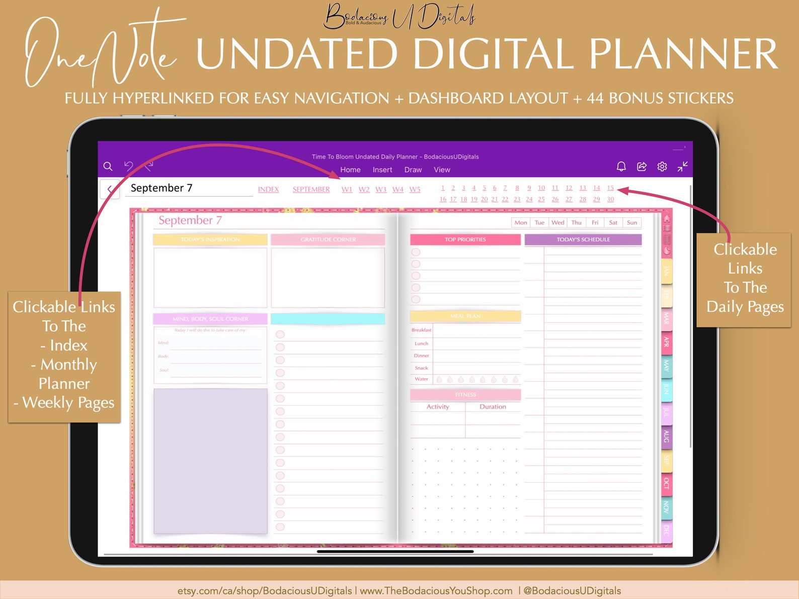 Onenote Dashboard Layout Digital Planner Hyperlinked Undated - Etsy