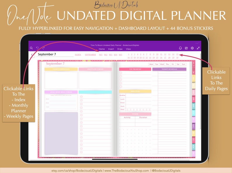 Onenote Dashboard Layout Digital Planner, Hyperlinked Undated Onenote ...