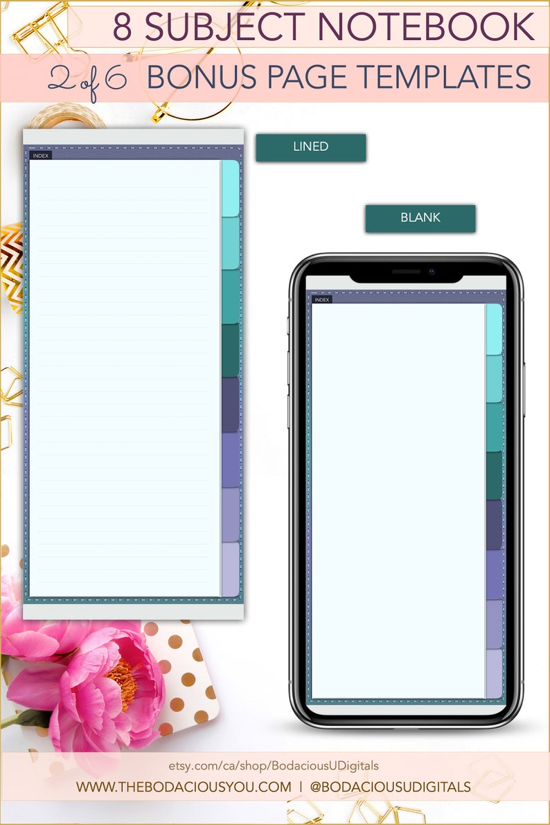 8 Subject Digital Phone Notebook, Goodnotes Digital Notepad, Digital ...