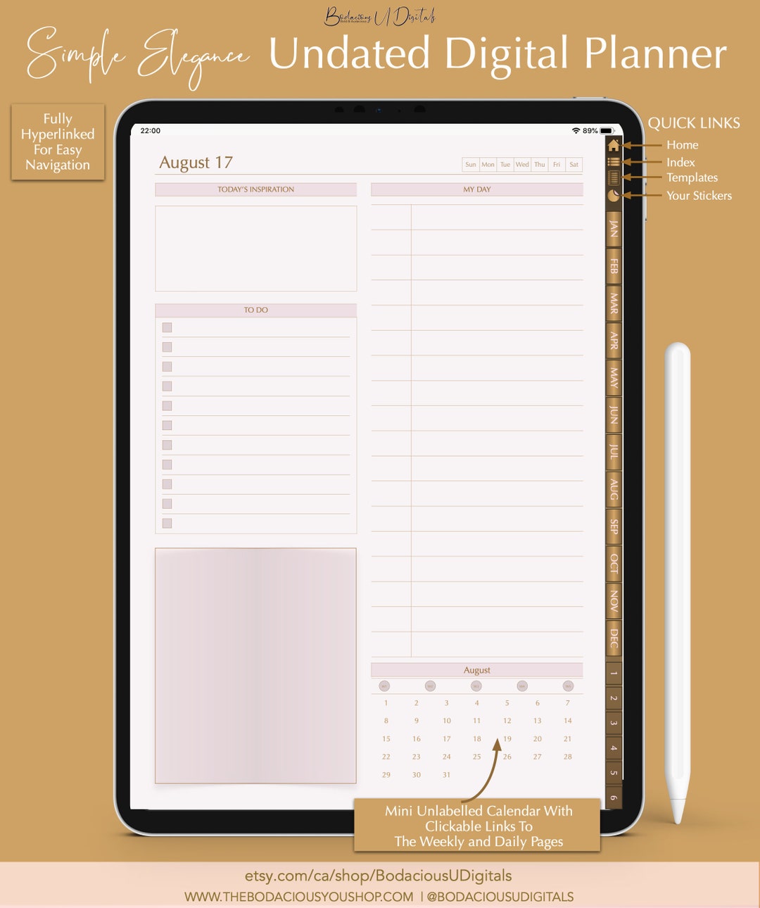 Digital Planner for Goodnotes, Undated Portrait Planner, iPad Tablet ...