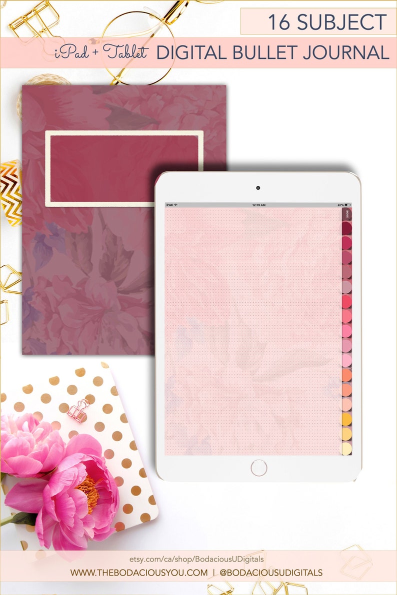 Pink Vertical Digital Bullet Journal, Digital Notebook With Dotted ...