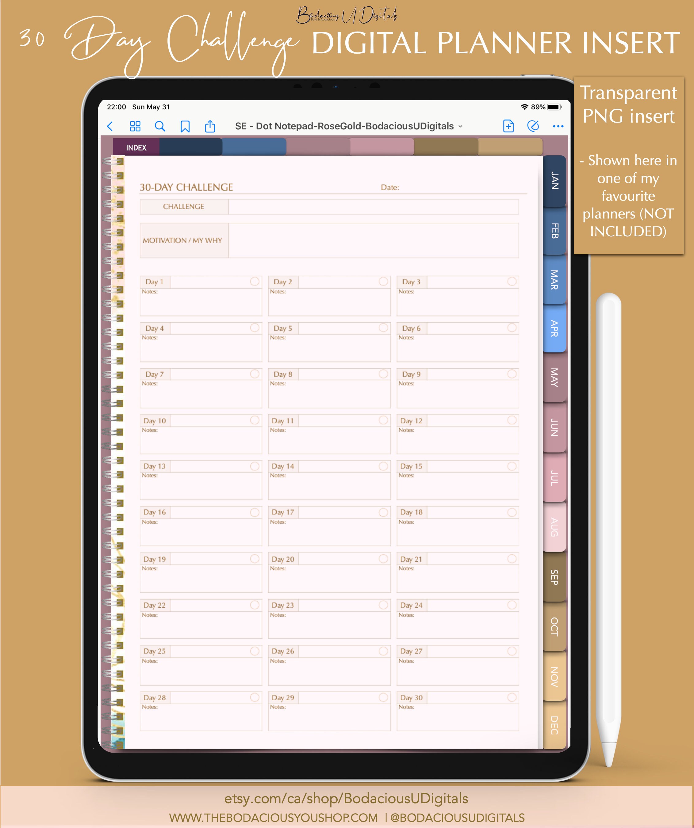 30 Day Challenge Digital Planner Insert Digital Planner - Etsy