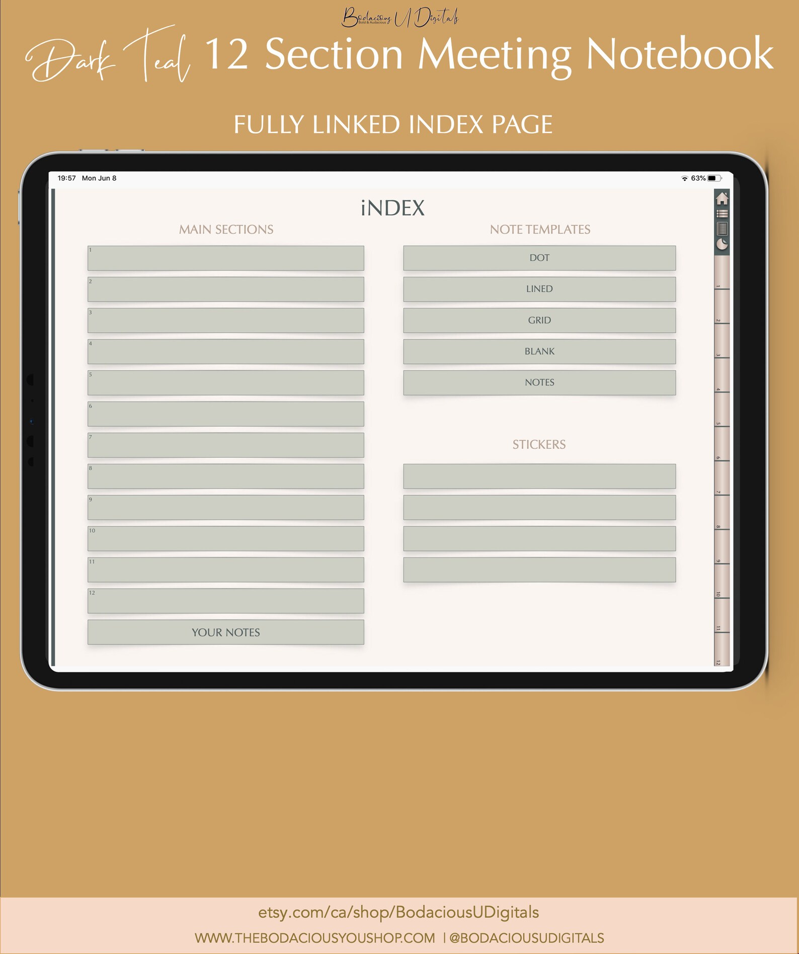 Landscape Digital Meeting Notes, With 12 Sections for Goodnotes ...