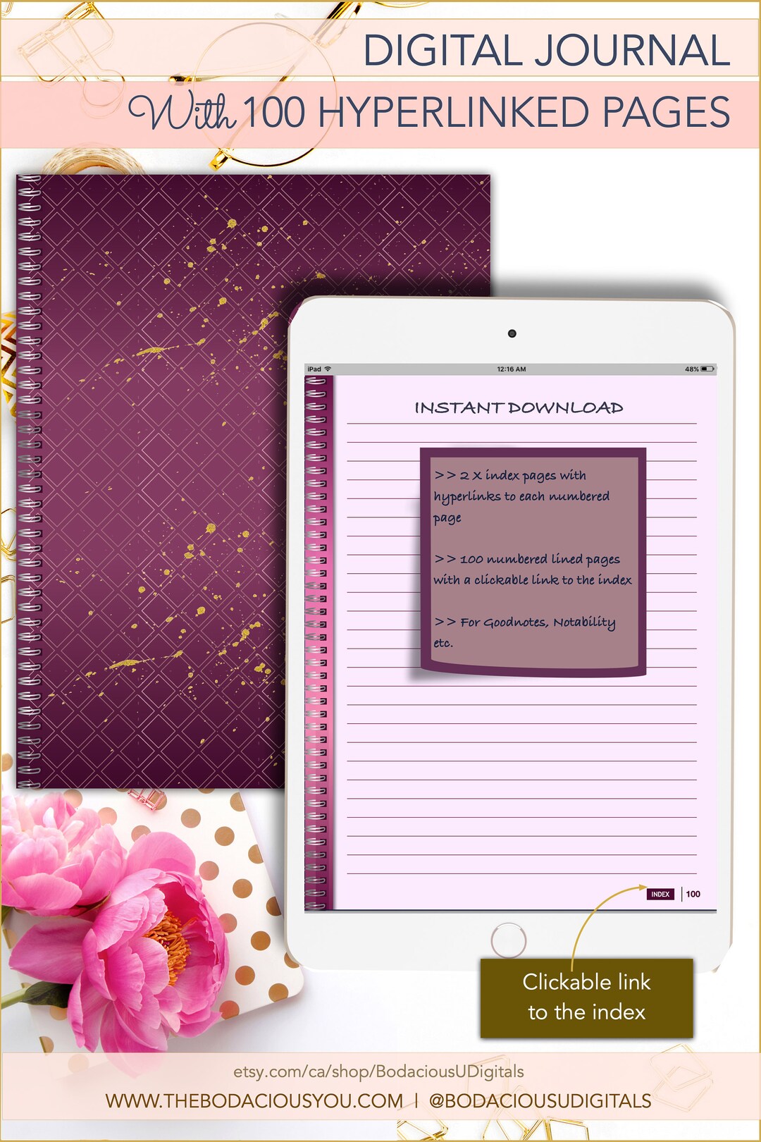Vertical Lined Digital Notepad | Hyperlinked Pages L Notepad Inserts ...