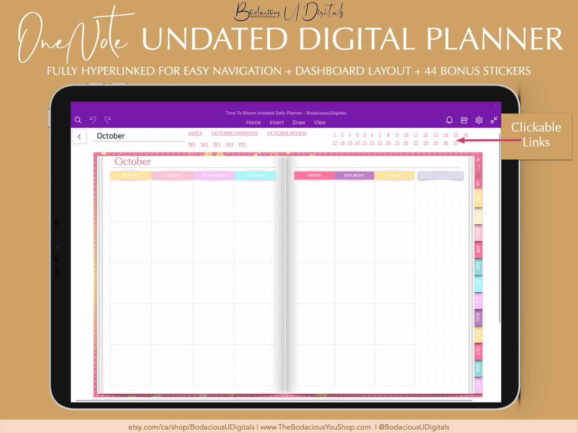 Onenote Dashboard Layout Digital Planner Hyperlinked Undated - Etsy