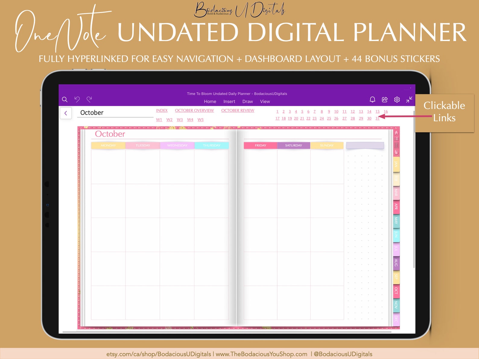 Onenote Dashboard Layout Digital Planner Hyperlinked Undated - Etsy