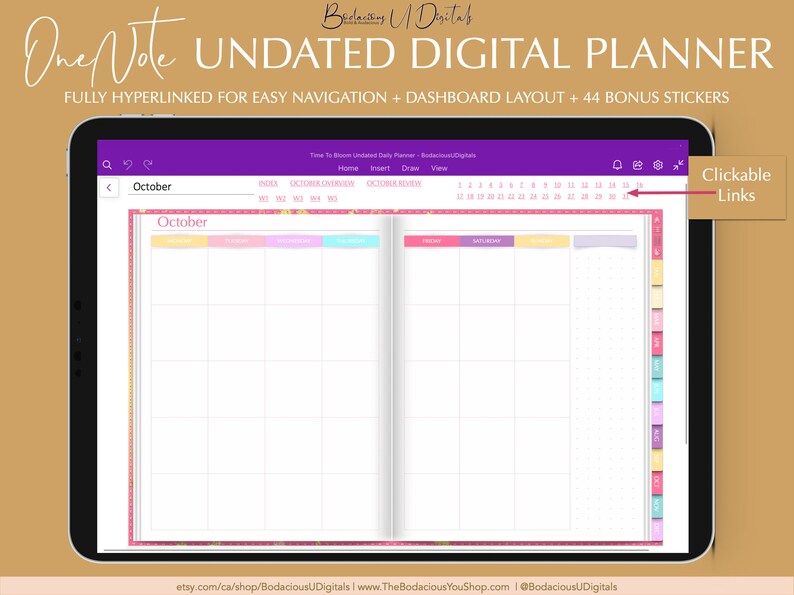 Onenote Dashboard Layout Digital Planner Hyperlinked Undated - Etsy UK