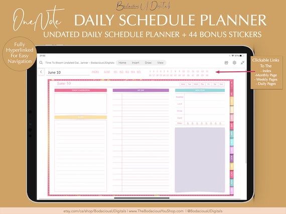 Onenote Daily Schedule Undated Digital Planner Hyperlinked | Etsy