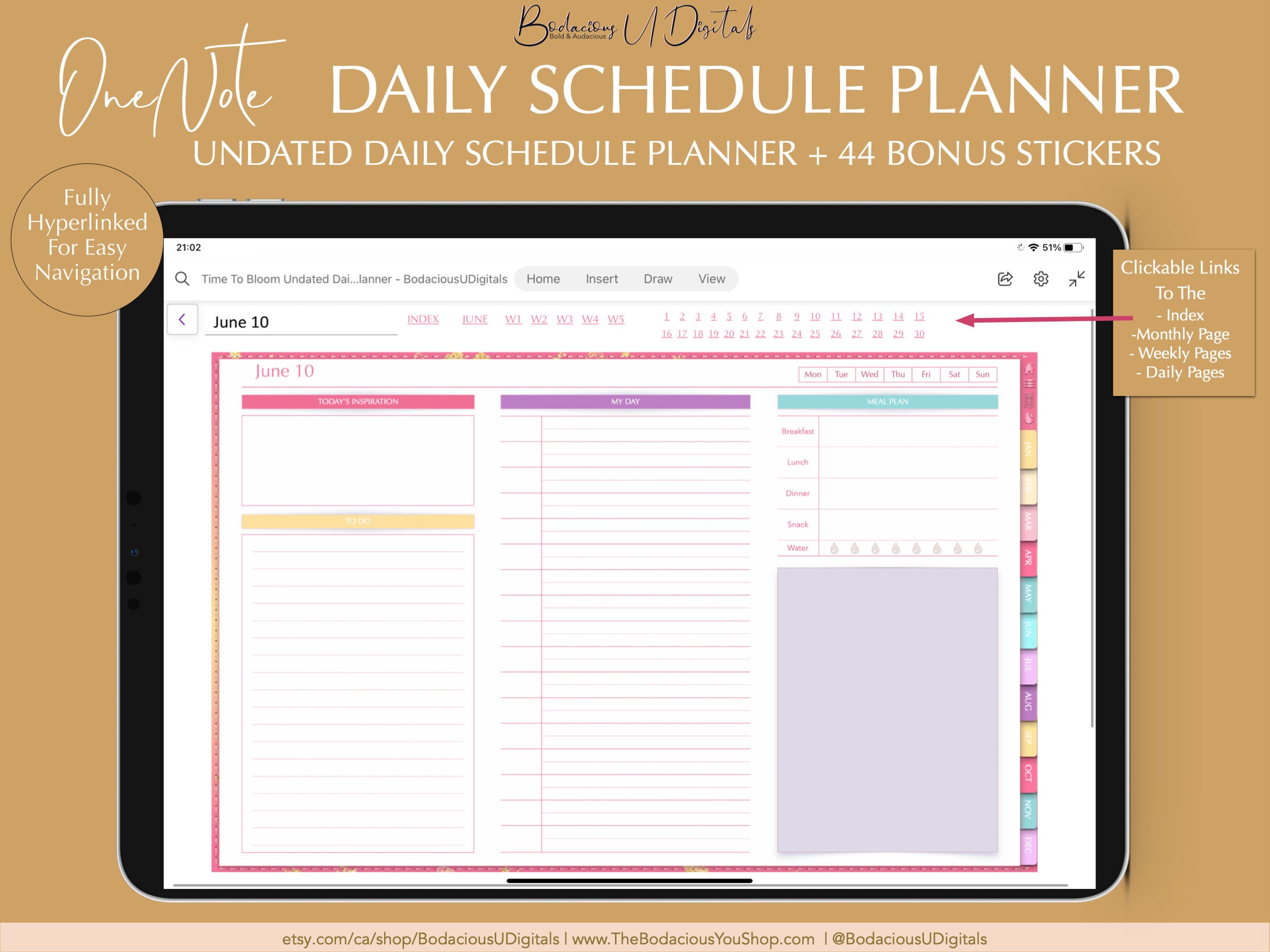 Onenote Daily Schedule Undated Digital Planner, Hyperlinked Onenote ...