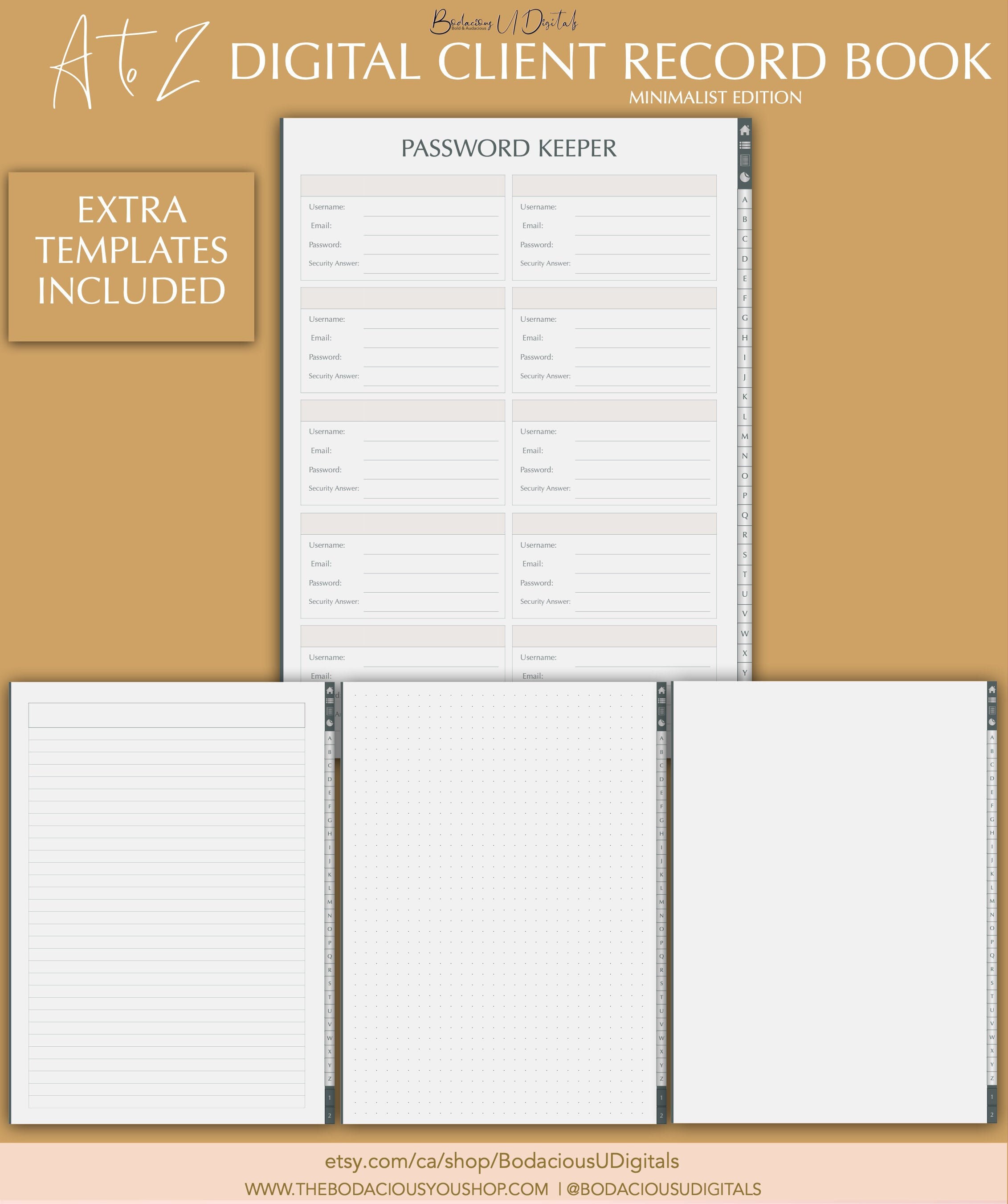A to Z Digital Client Records Book, Vertical Client Profile Record ...