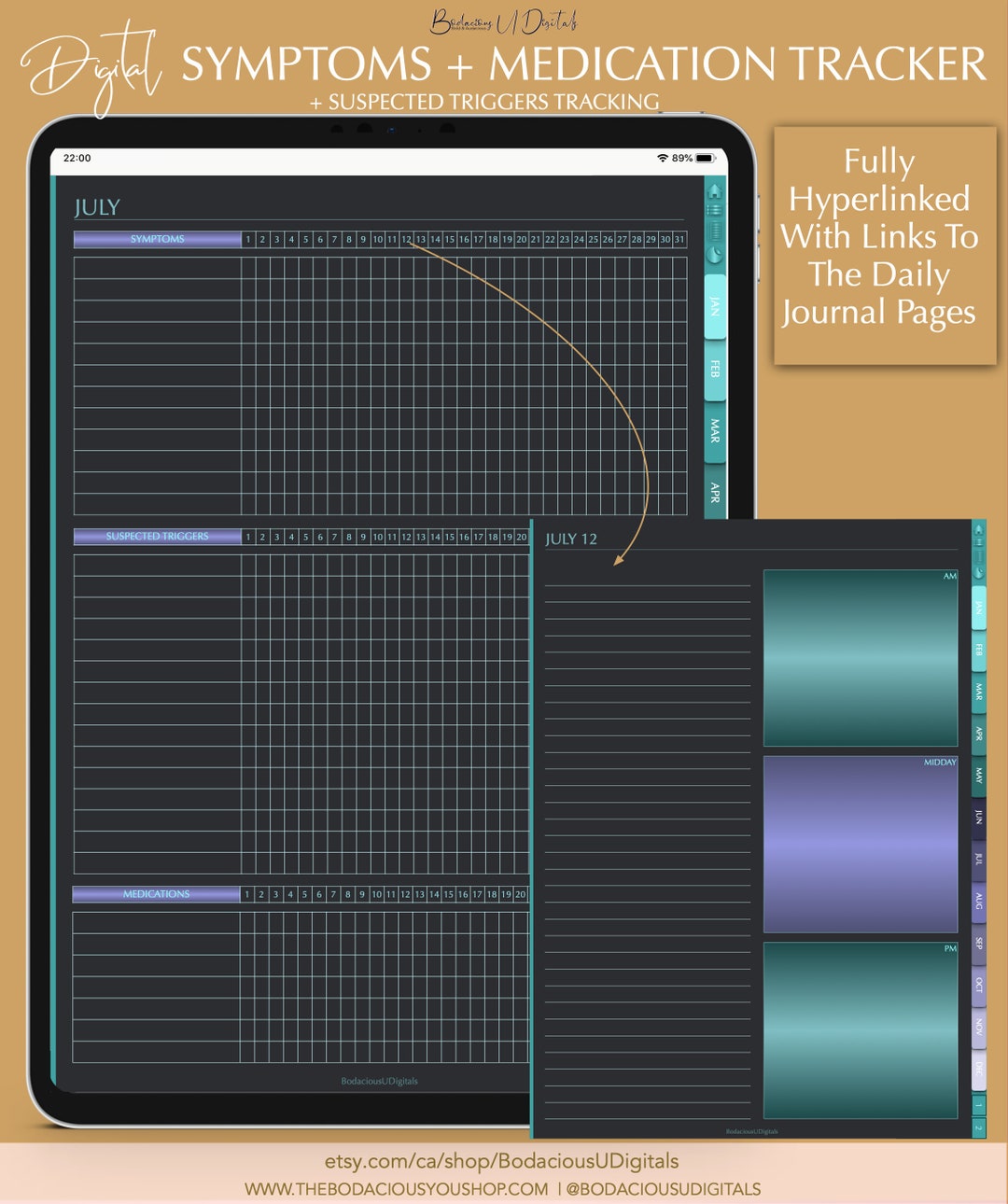 Digital Symptom and Triggers Tracker, Sleep Tracker, Dark Mode Daily ...