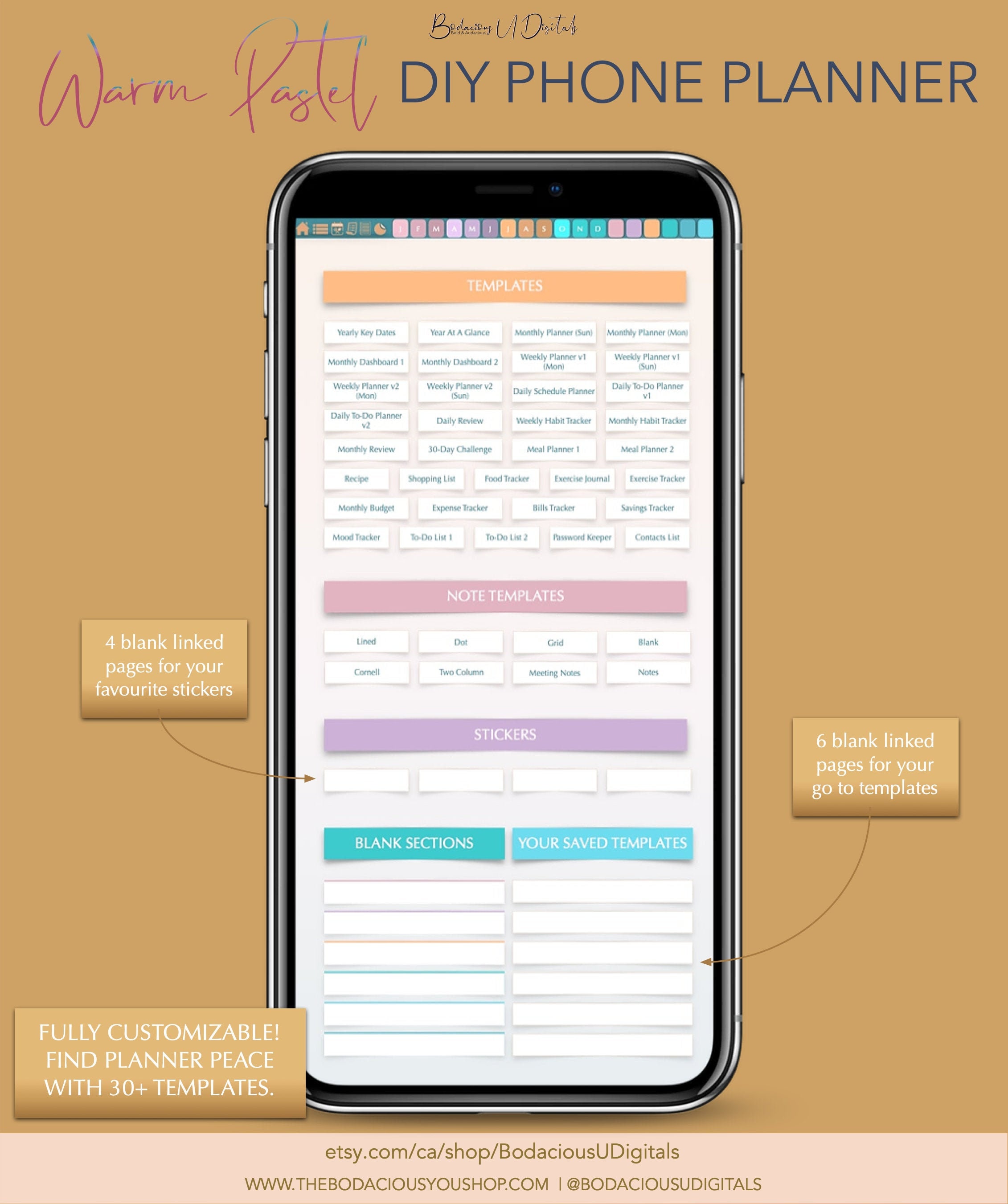 Warm Pastel DIY Phone Planner With Stickers for Iphone - Etsy Canada