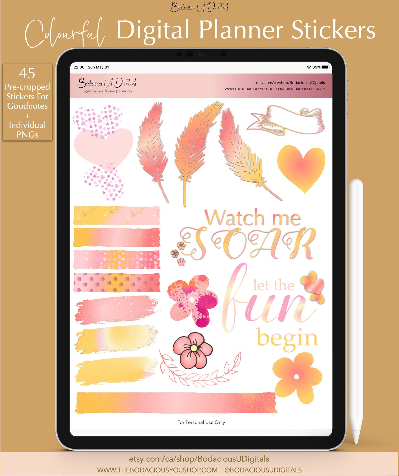 Colourful Digital Planner Stickers Pre Cropped for Goodnotes - Etsy Canada