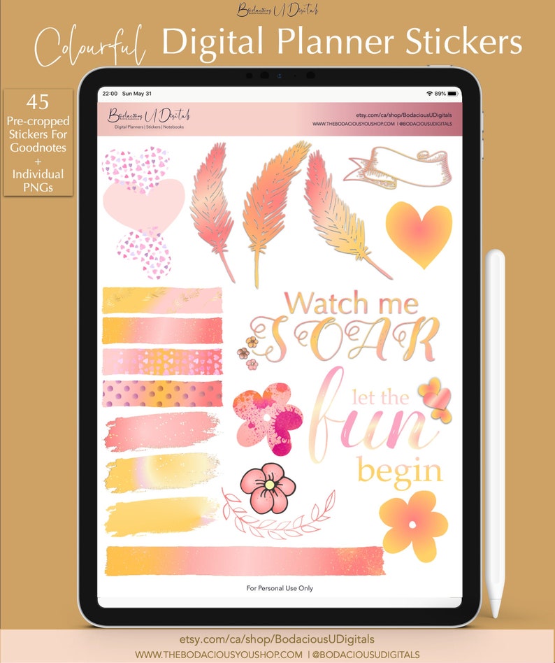 Colourful Digital Planner Stickers Pre Cropped for Goodnotes - Etsy Canada