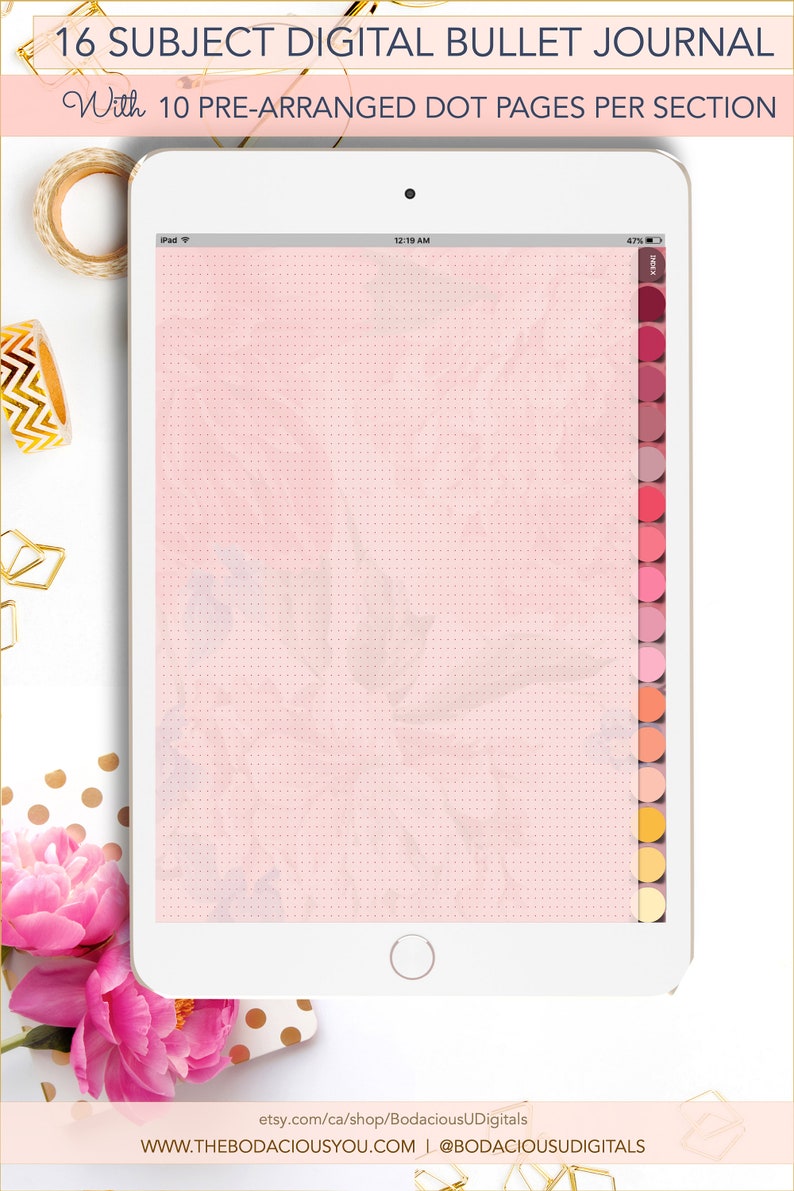 Pink Vertical Digital Bullet Journal, Digital Notebook With Dotted ...