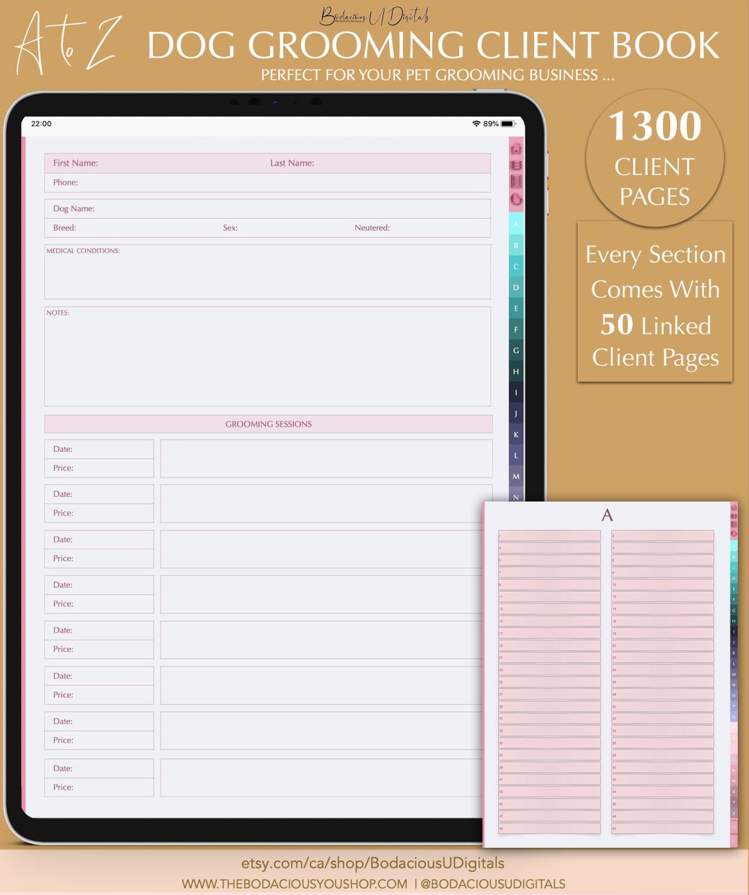 Dog Grooming Client Book, Digital Dog Grooming Client Profile Record ...