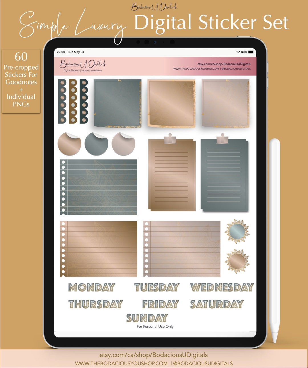 Simple Luxury Digital Planner Stickers for Goodnotes, Digital Sticker ...
