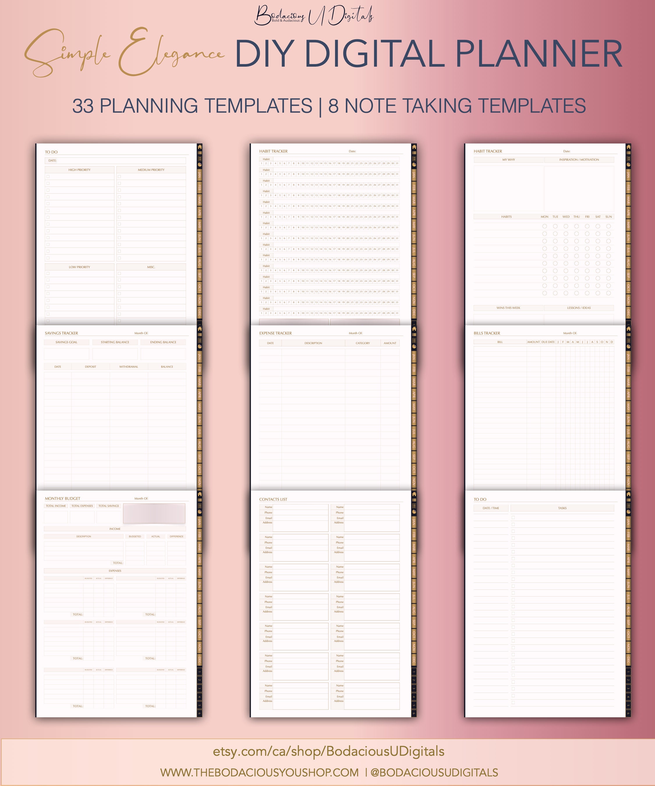 Simple Elegance DIY Digital Planner by Bodaciousudigitals - Etsy