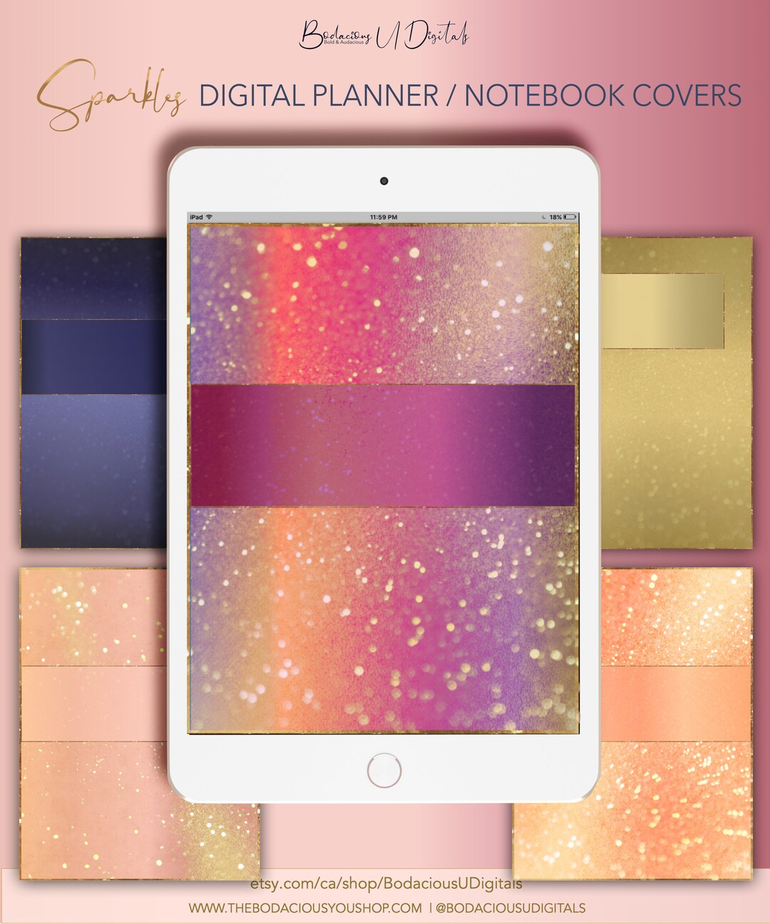 Sparkles Digital Planner Covers by Bodaciousudigitals 14 - Etsy