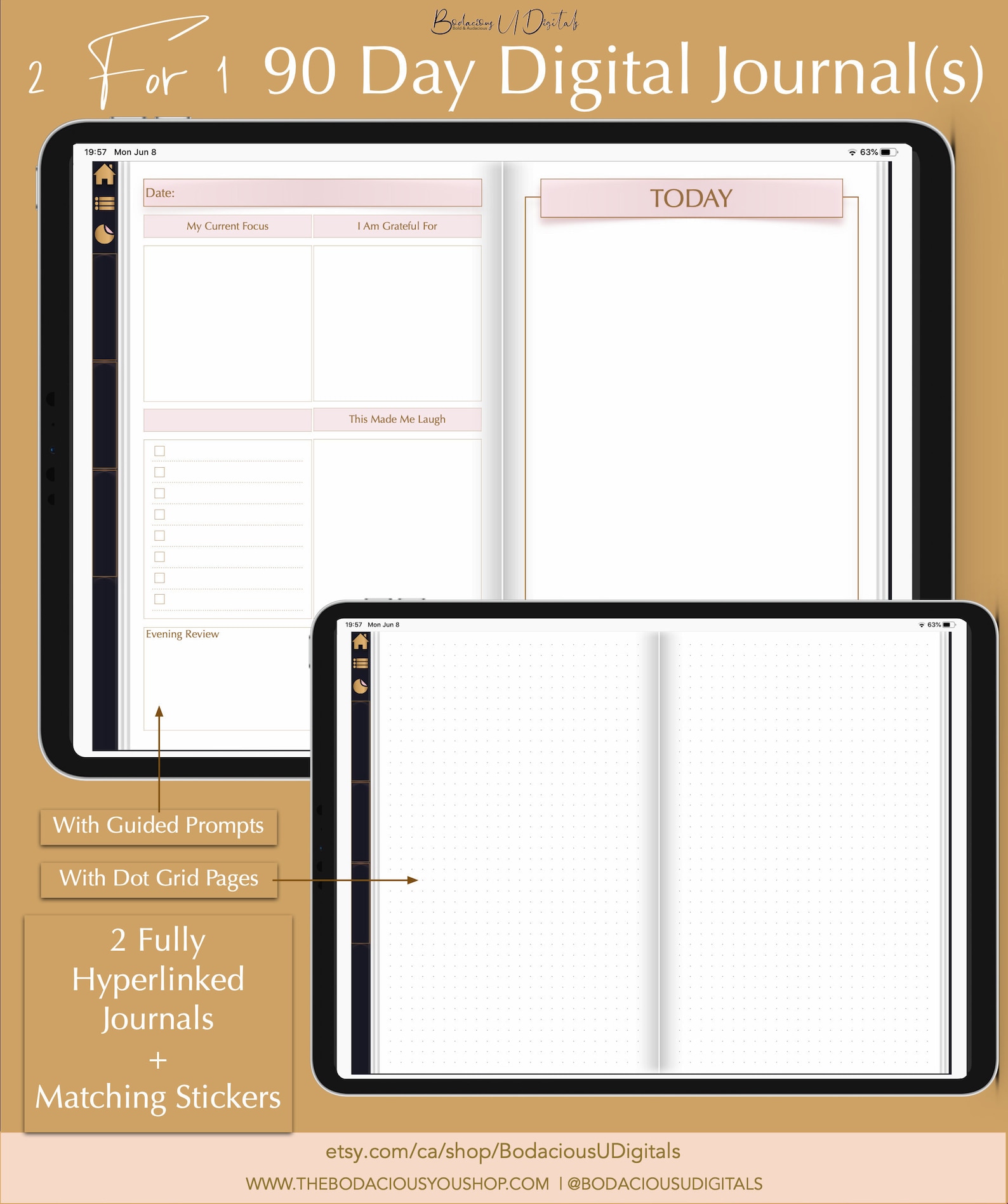 Digital Daily Journal by Bodaciousudigitals, 90 Day Journal, Gratitude ...