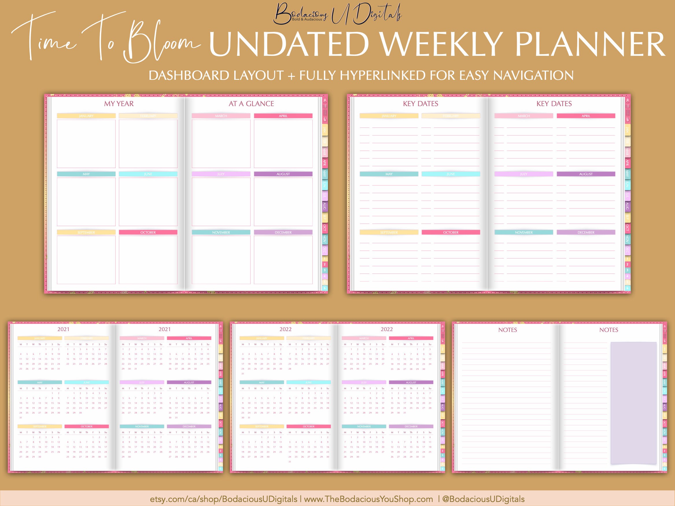 Undated Weekly Dashboard Digital Planner Hyperlinked | Etsy