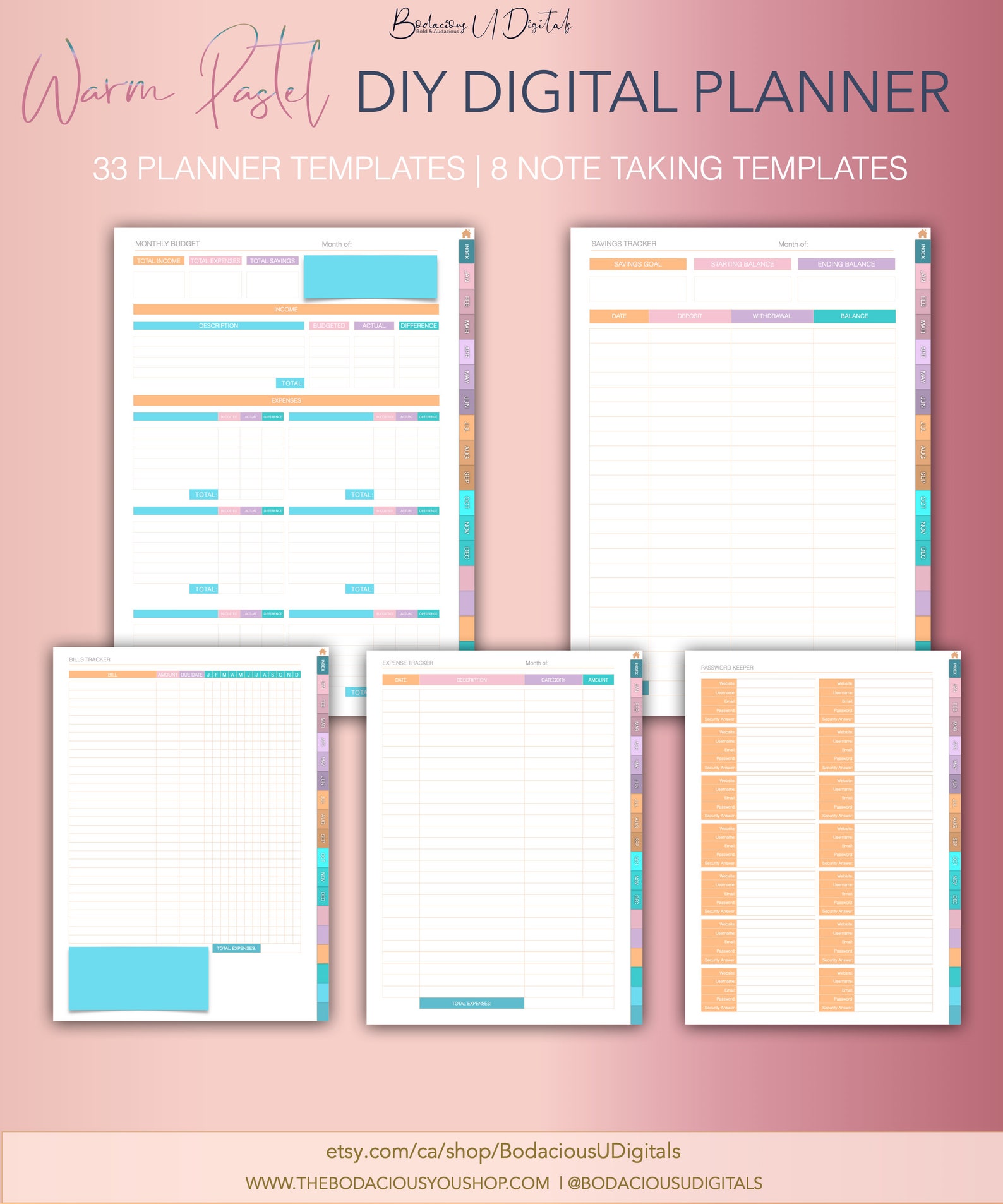 Pastel DIY Digital Planner by Bodaciousudigitals for | Etsy