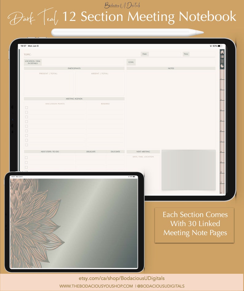 Landscape Digital Meeting Notes, With 12 Sections for Goodnotes ...