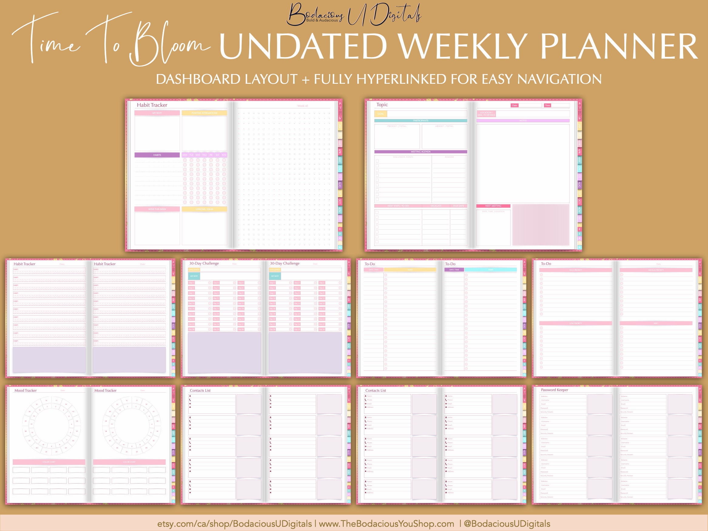 Undated Weekly Dashboard Digital Planner Hyperlinked | Etsy