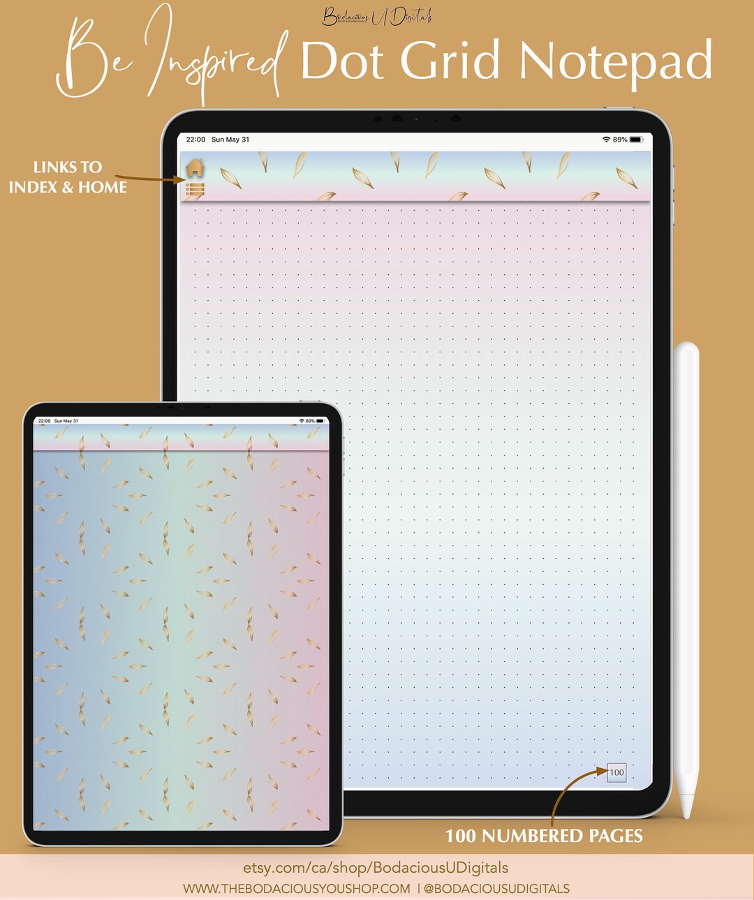 Be Inspired Vertical Dot Grid Digital Notepad Hyperlinked - Etsy