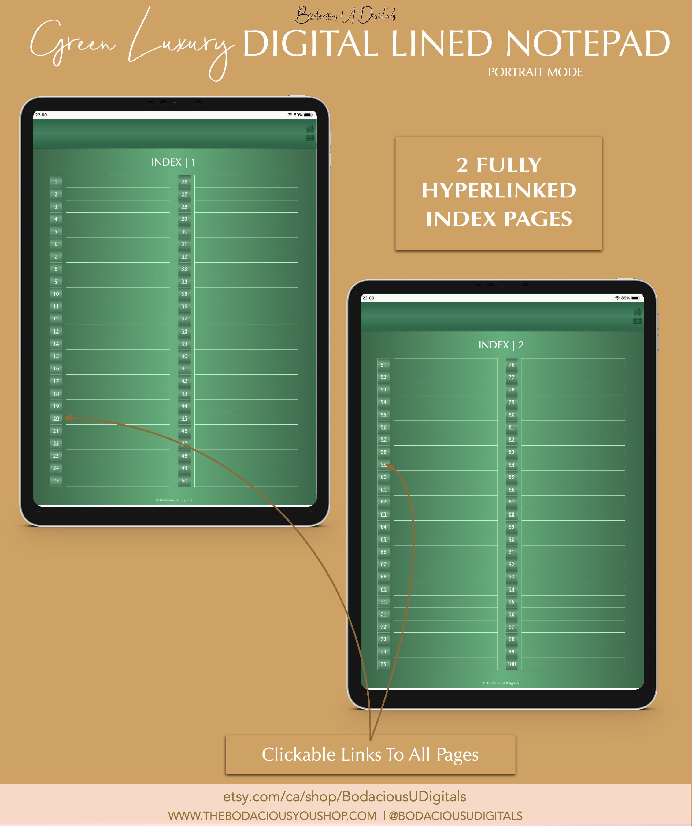 Green Luxury Vertical Lined Digital Notepad, Portrait Journal, Notepad ...