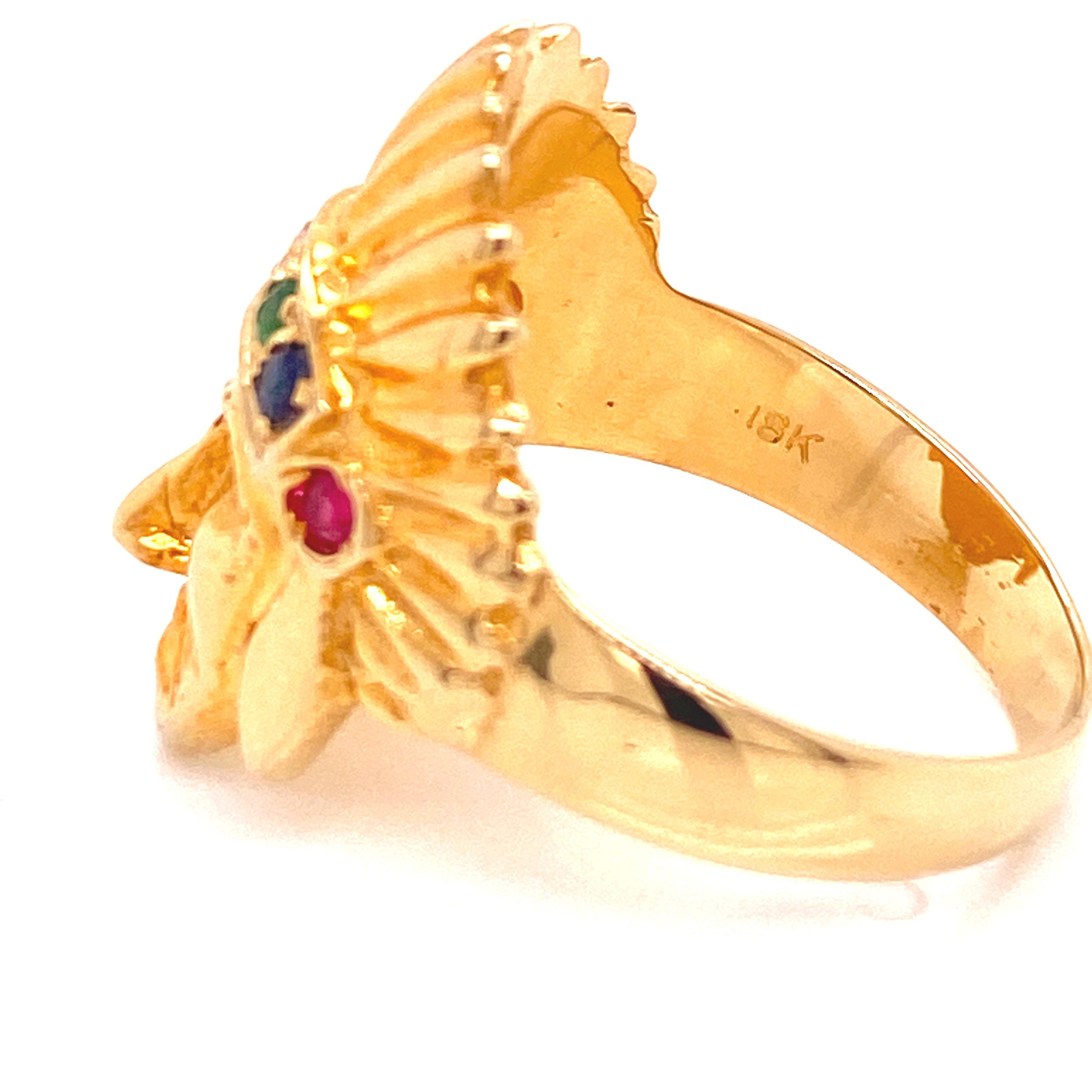 18K Gold Native American Chief Ring | Etsy