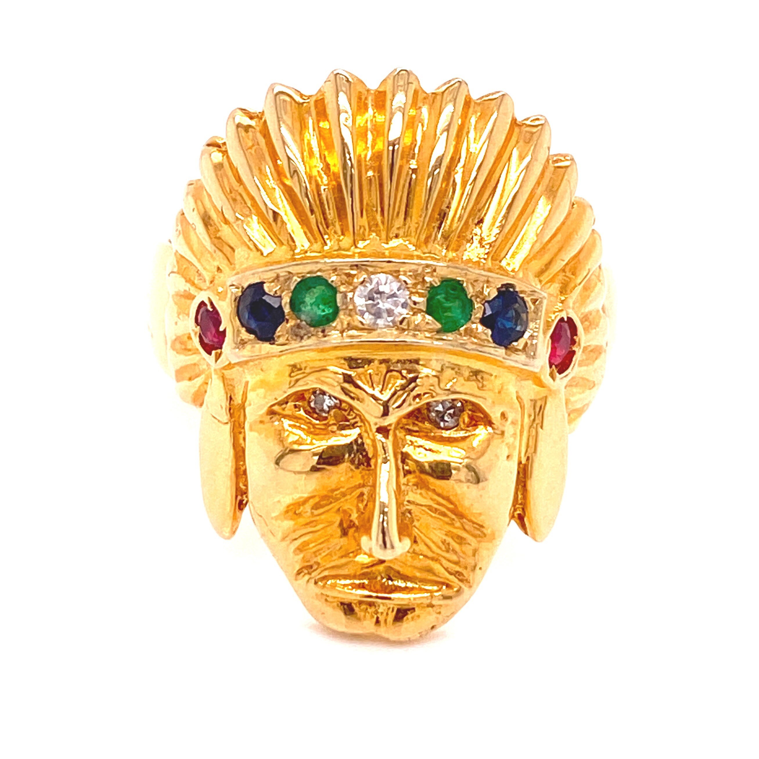 18K Gold Native American Chief Ring | Etsy