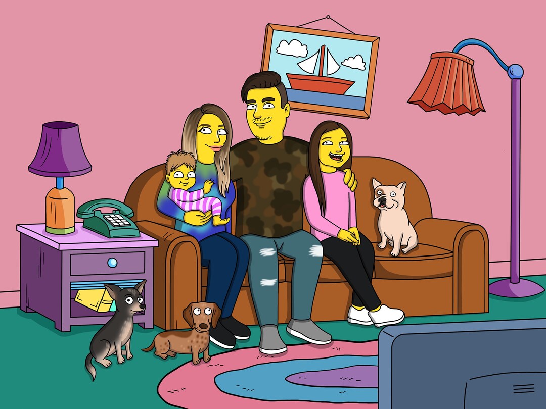 Family Portrait Custom Simpsons Family Portrait, Cartoon Couples Art ...