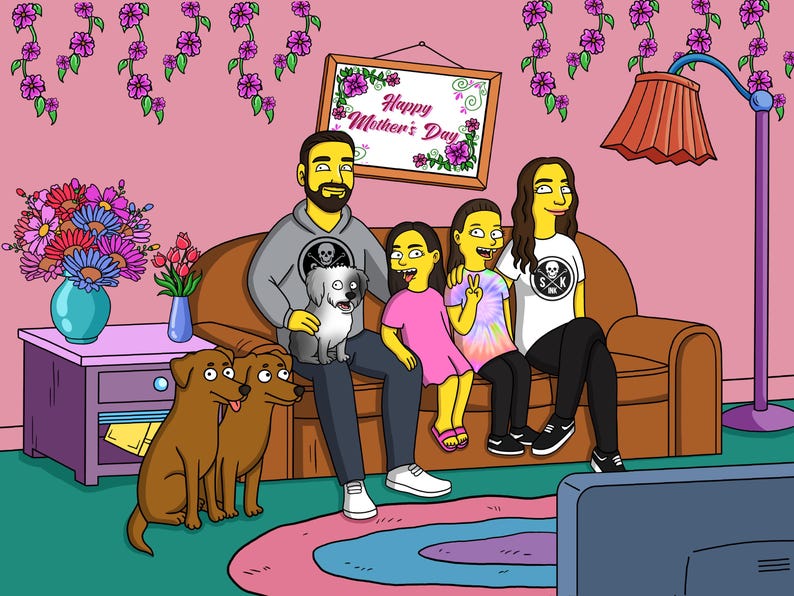 Simpsons Art: Custom Family Portrait, Simpsonize Me Gift, Unique ...