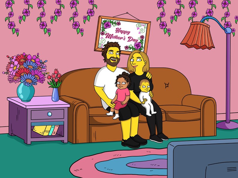 Simpsons Art: Custom Family Portrait, Simpsonize Me Gift, Unique ...