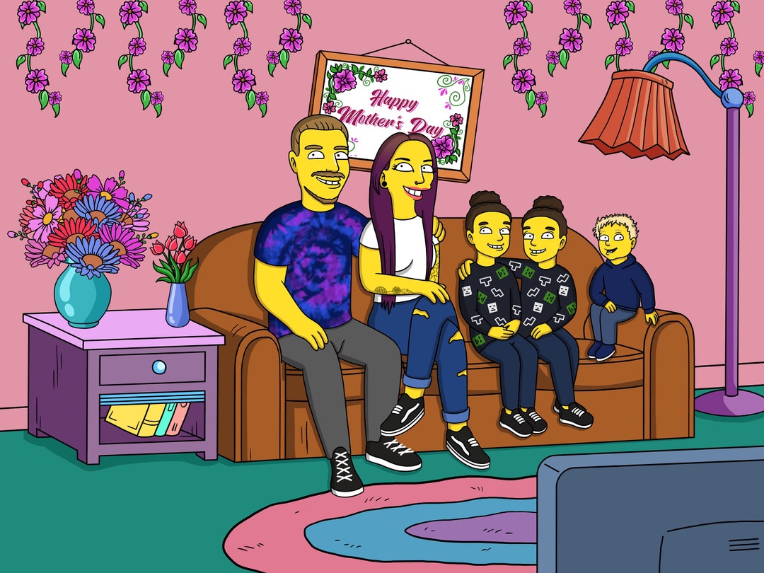 Simpsons Portrait on the Couch Simpsons Portrait Simpsons - Etsy