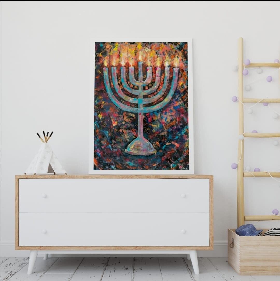 MENORAH PAINTING - Jewish Menorah Wall Art - Happy Modern Jewish Art ...