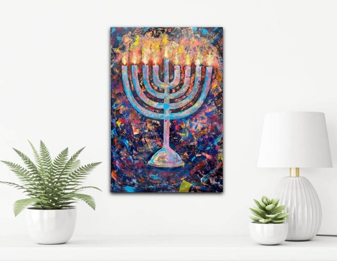 MENORAH PAINTING - Jewish Menorah Wall Art - Happy Modern Jewish Art ...