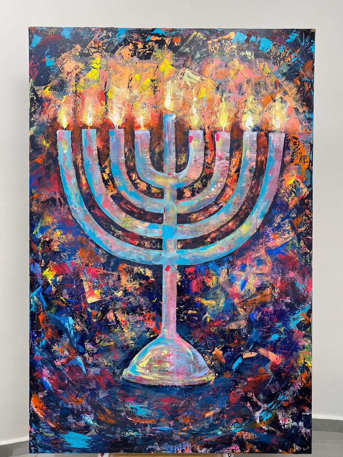 MENORAH PAINTING - Jewish Menorah Wall Art - Happy Modern Jewish Art ...