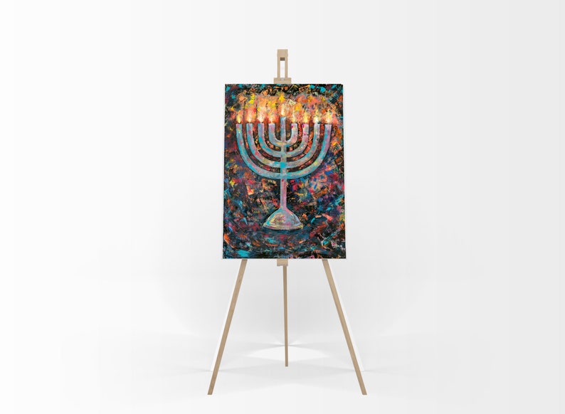 MENORAH PAINTING - Jewish Menorah Wall Art - Happy Modern Jewish Art ...