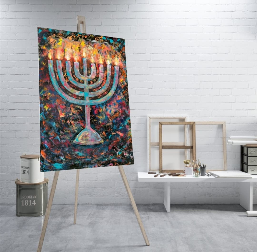 MENORAH PAINTING - Jewish Menorah Wall Art - Happy Modern Jewish Art ...