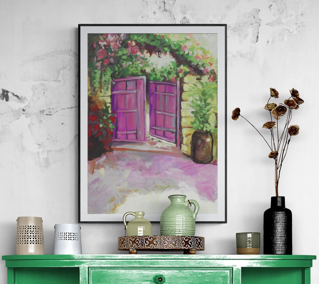 Israel Safed Door Painting in Purple - Israel Judaica Art Print ...