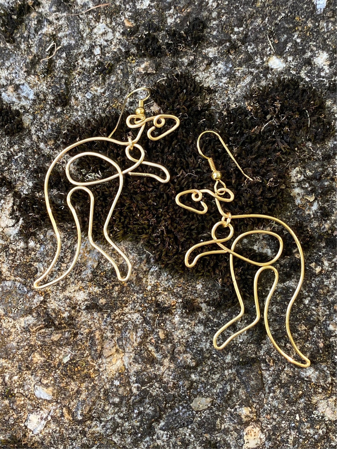 Safari Themed Gold Kangaroo Line Art Wire Earrings With Gold Plated ...
