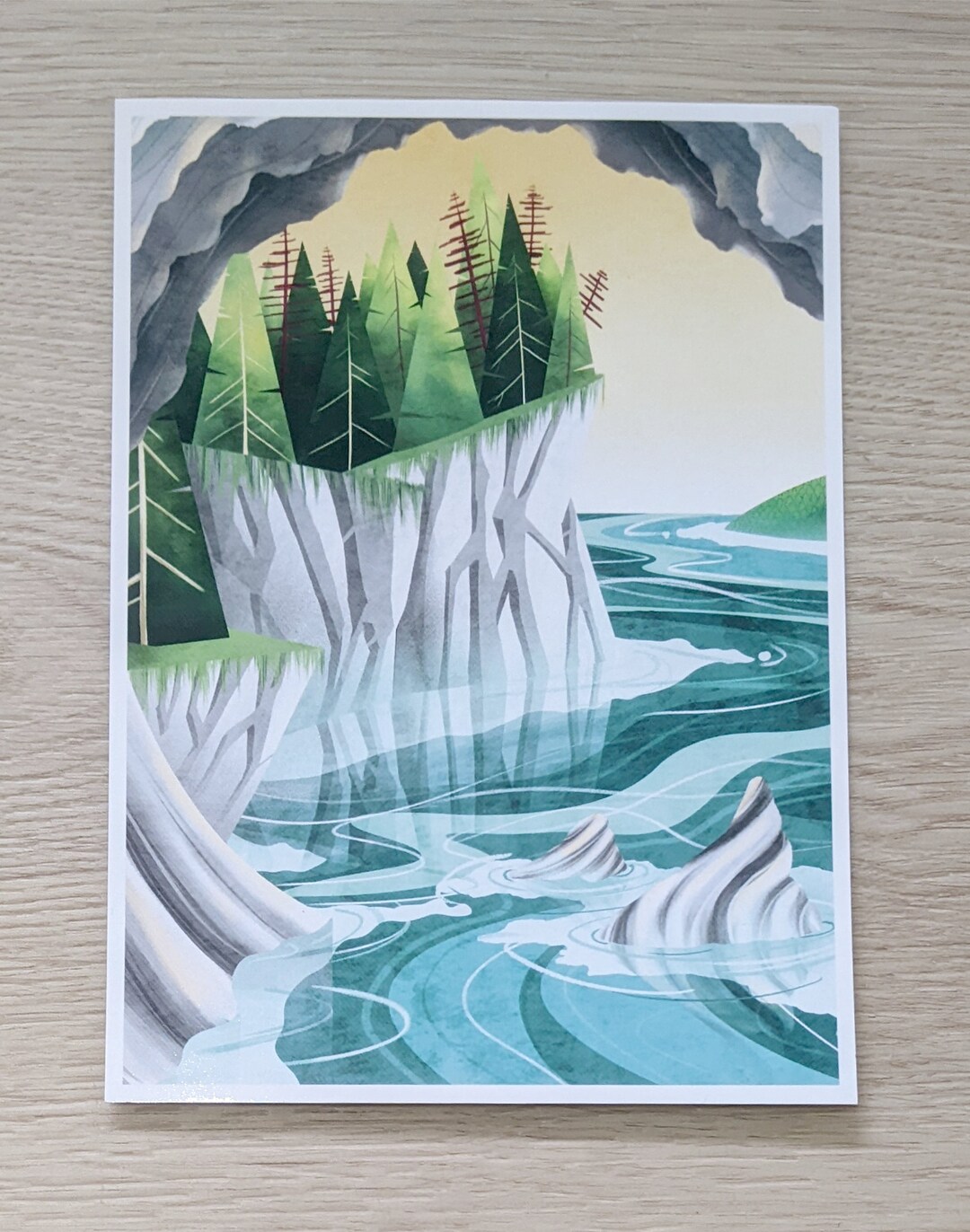 Nature Art Print | Tree Cliff Painting | Ocean Print | Cliffs Over ...