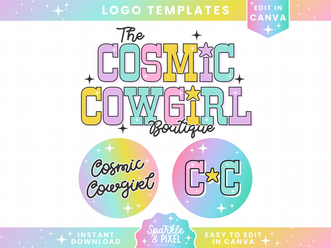 Cosmic Retro Western Logo Design Canva Templates - Customizable Rainbow ...