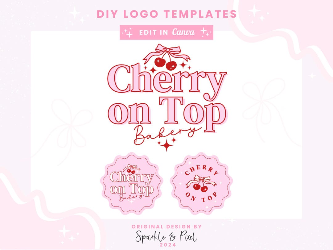 Coquette Cherry Pink Logo Design Canva Templates - Customizable Canva ...