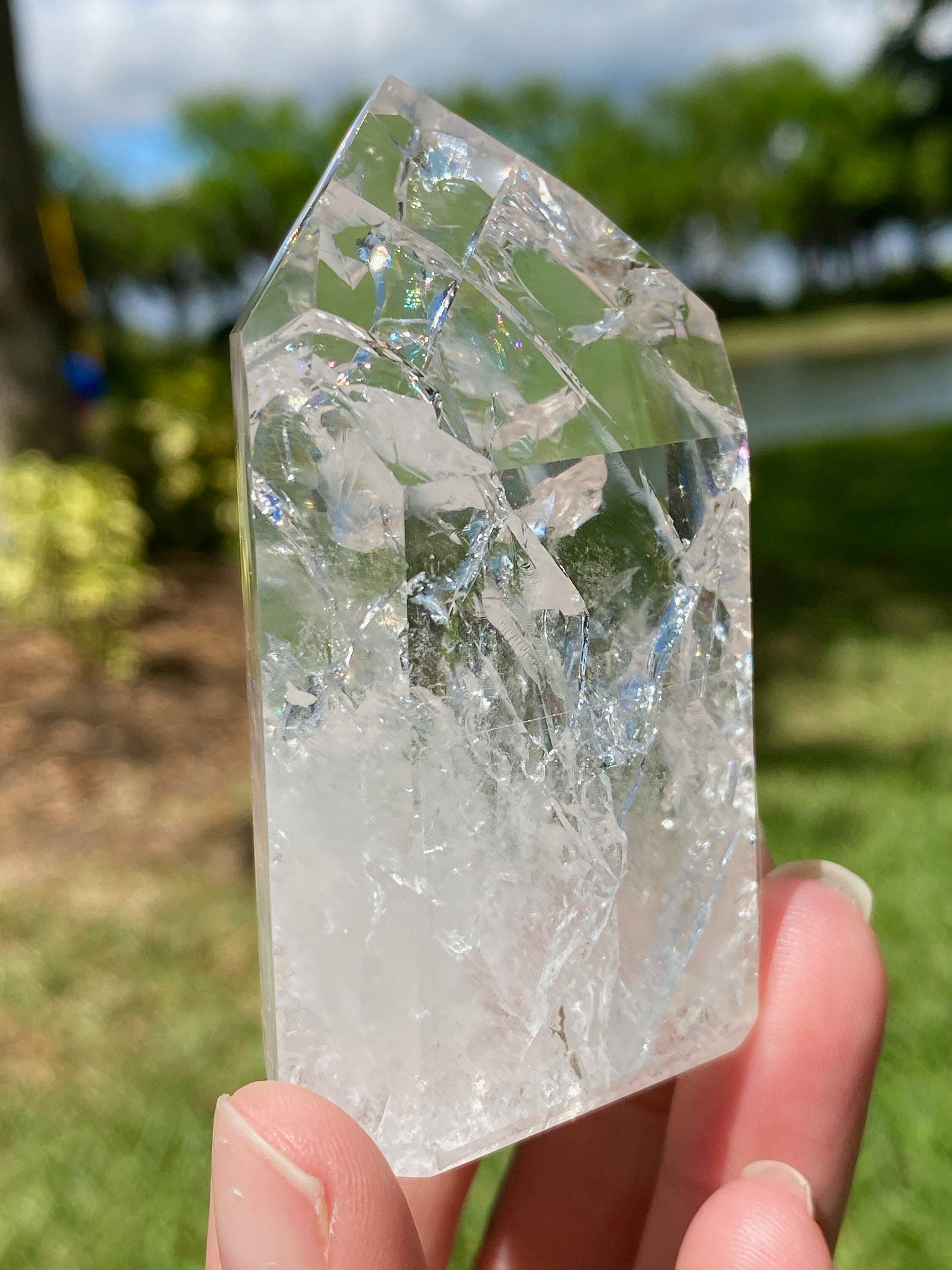 Fire & Ice Clear Quartz Crystal Point, Cracked Quartz Point With ...