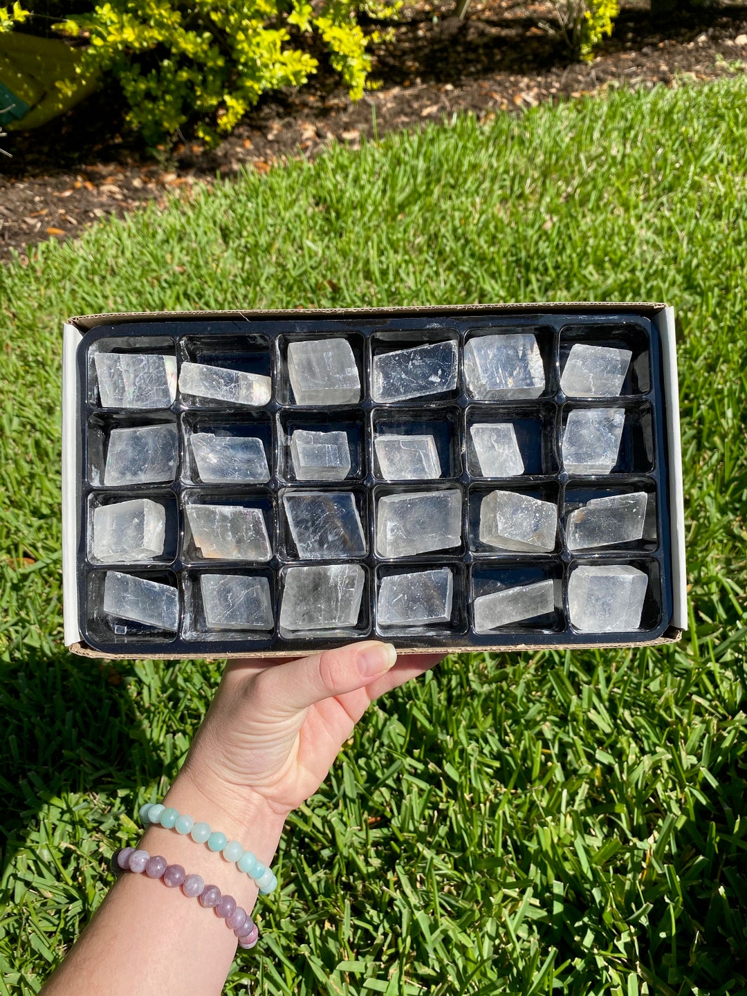 ONE Small Polished Clear Optical Calcite Cubes With Rainbow Inclusions ...